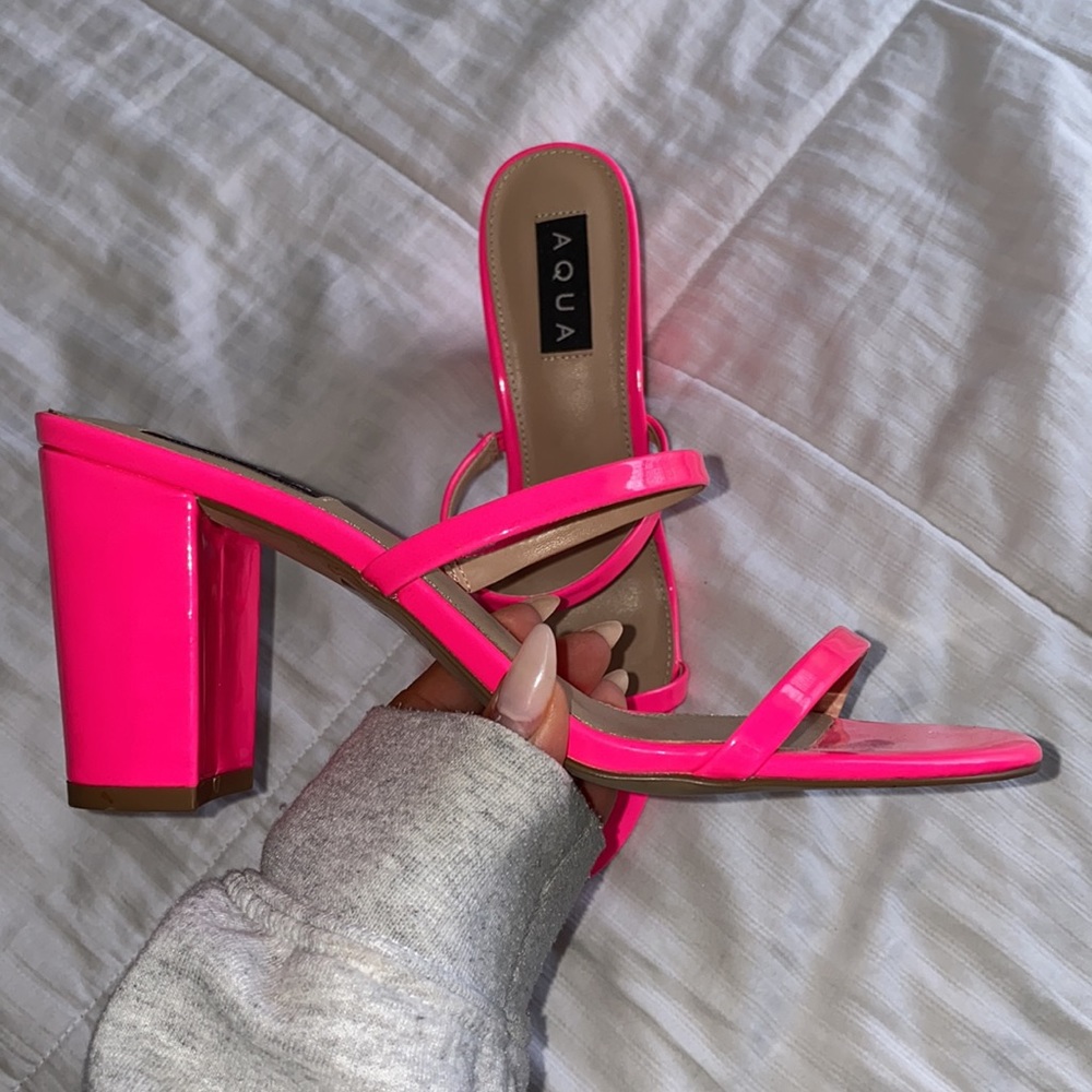 Neon Pink Square Toed Block Heel - Gem